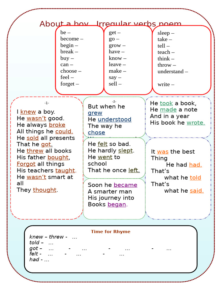 About A Boy Irregular Verbs Poem | PDF