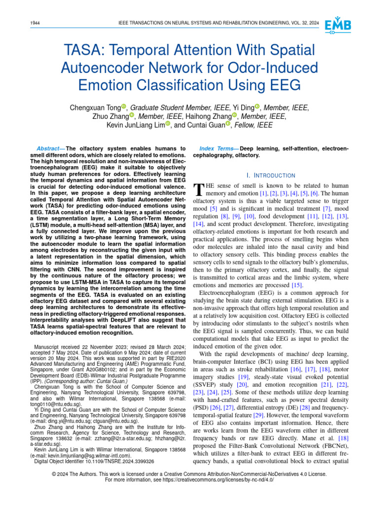 Tasa Temporal Attention With Spatial Autoencoder Network For Odor Induced Emotion Classification