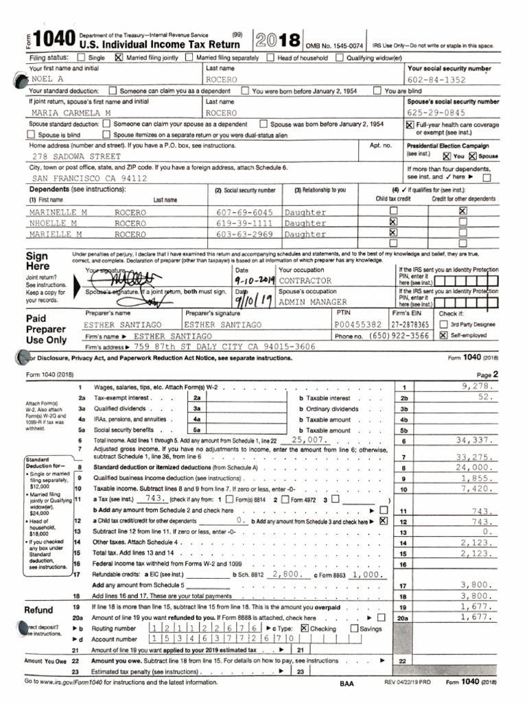 2018 Tax Return | PDF