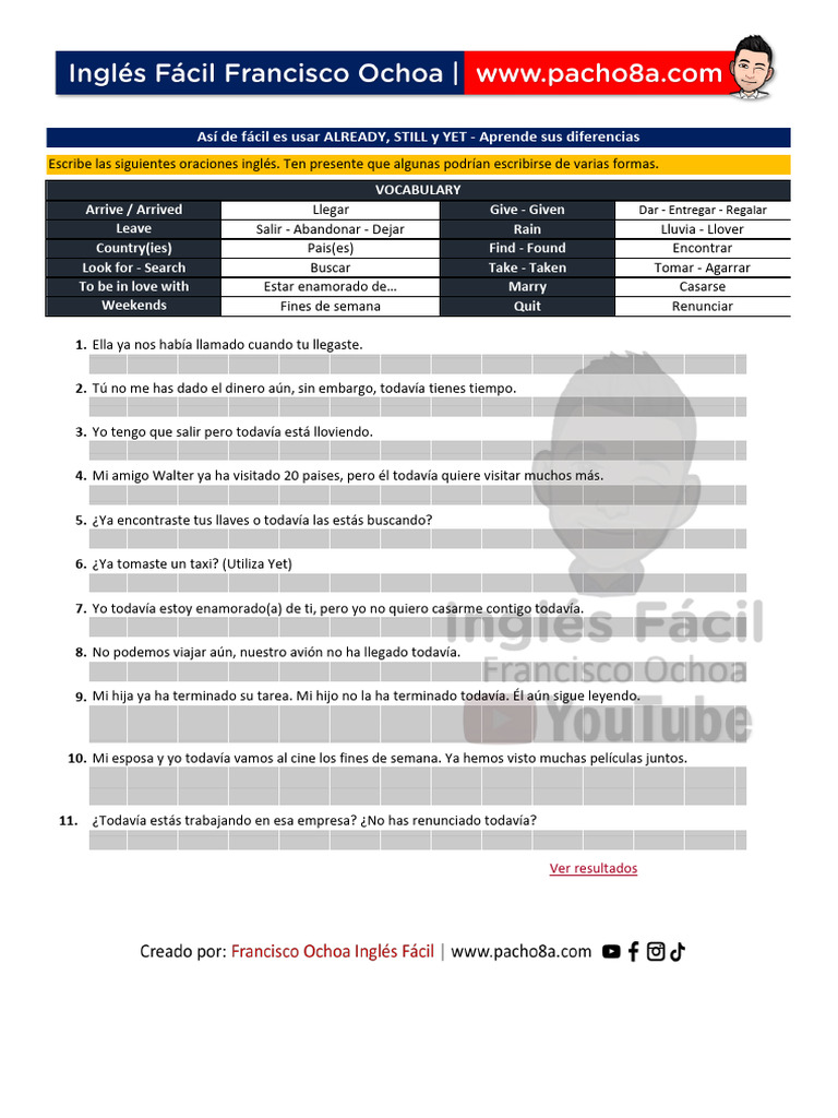 Uso de ALREADY, STILL y YET en inglés | PDF | Grabación de sonido