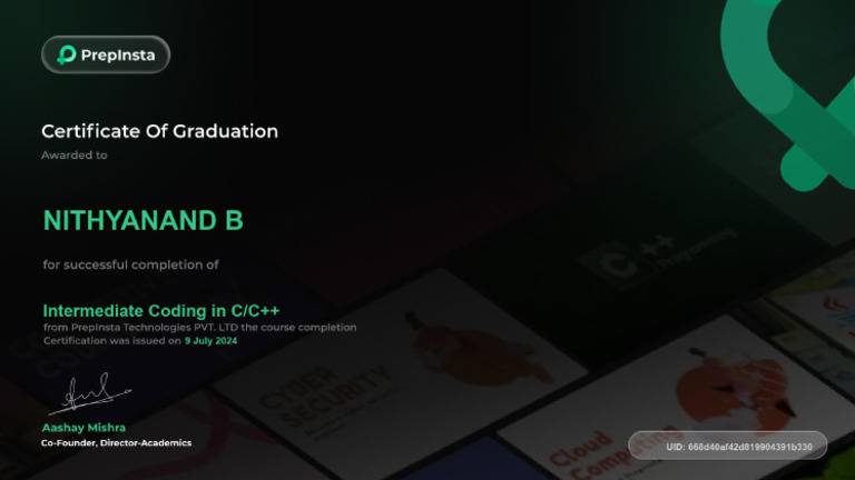 certificate_Intermediate Coding in C_C++_626610 | PDF