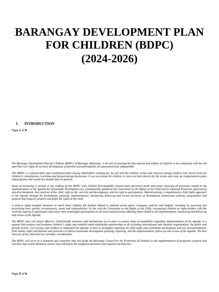 Barangay Development Plan For Children | PDF | Policy | Sustainable ...