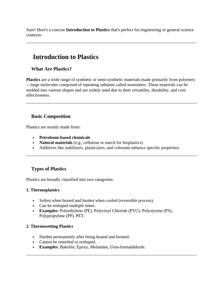Introduction To Plastics | PDF
