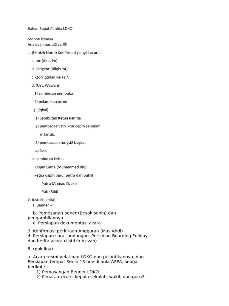 Bahan Rapat Panitia LDKO 2025 | PDF