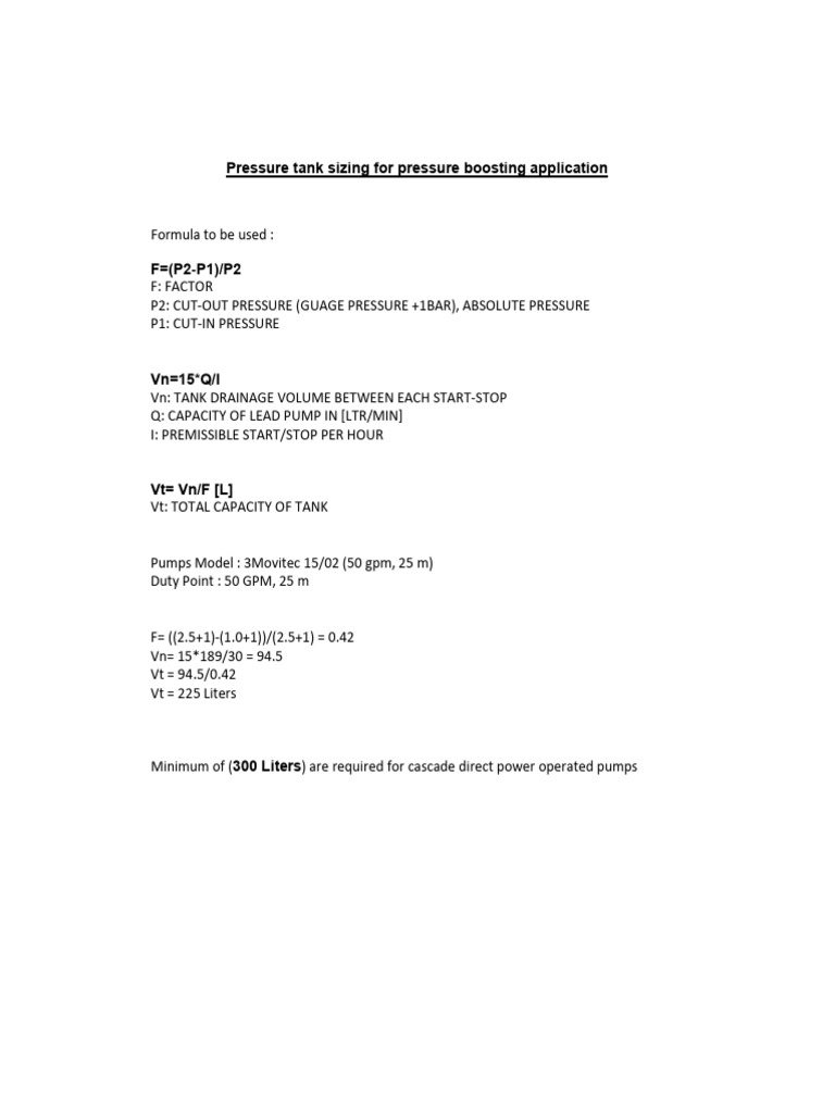 Pressure Tank Sizing for Boosting | PDF