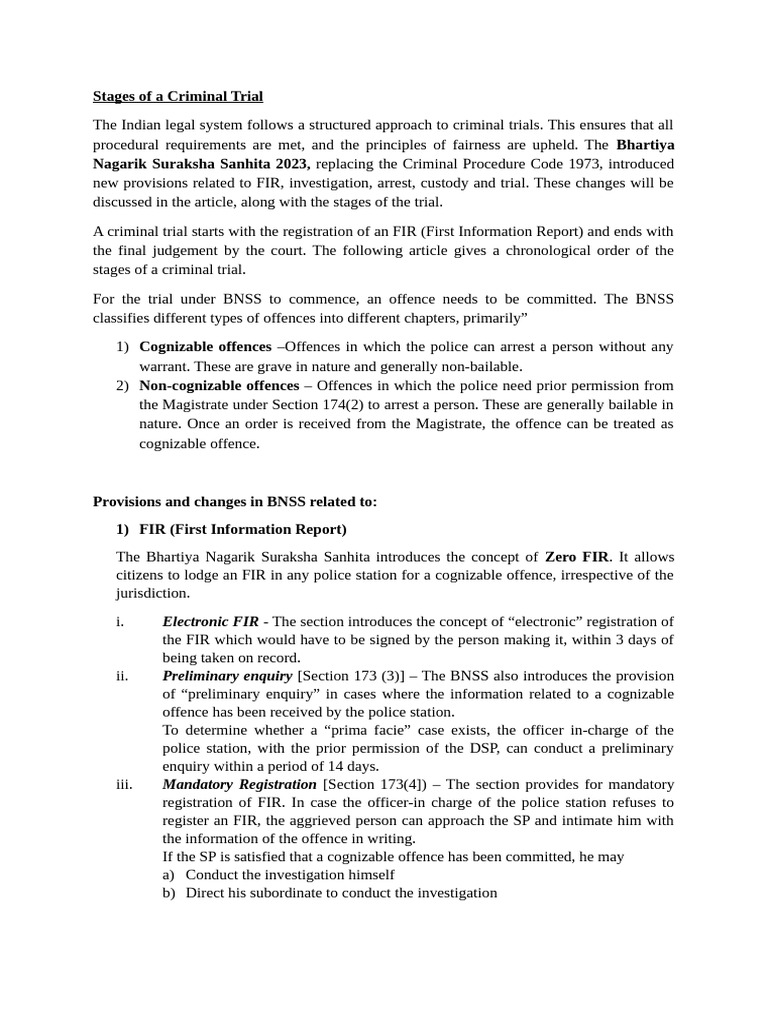 Stages of Criminal Trial Under BNSS | PDF | Bail | Plea