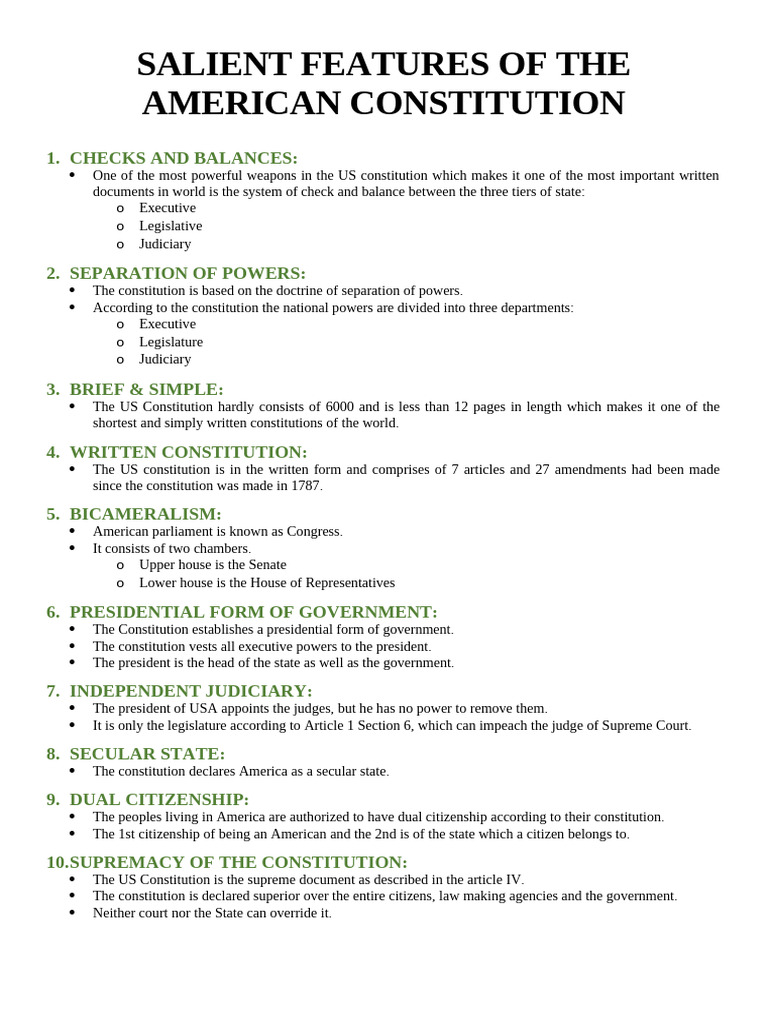 US Constitution Features | PDF | Federal Government Of The United ...