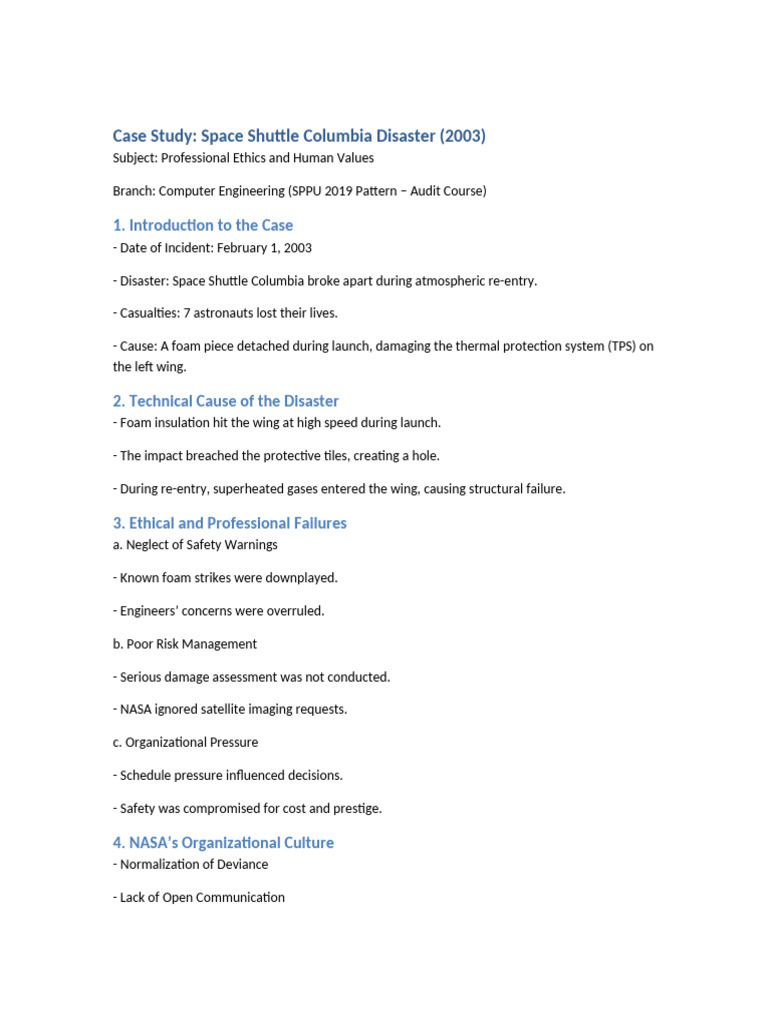 Columbia Space Shuttle Disaster Analysis | PDF | Space Shuttle Columbia
