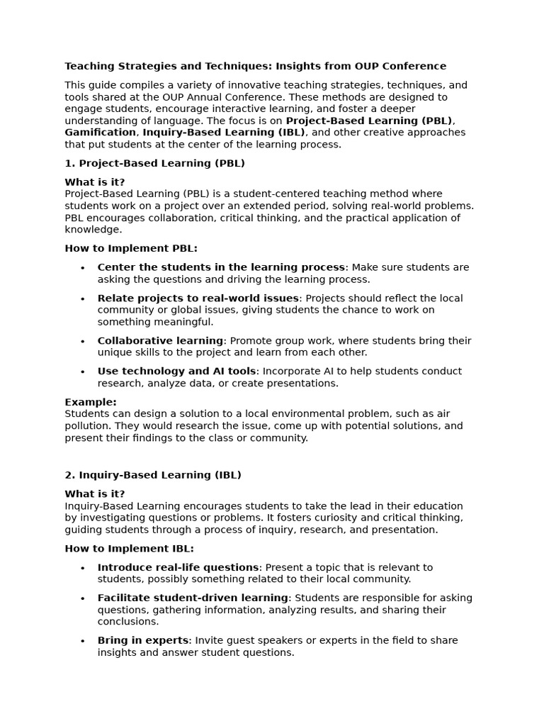 OUP Teaching Suggestions | PDF | Inquiry Based Learning | Project Based ...