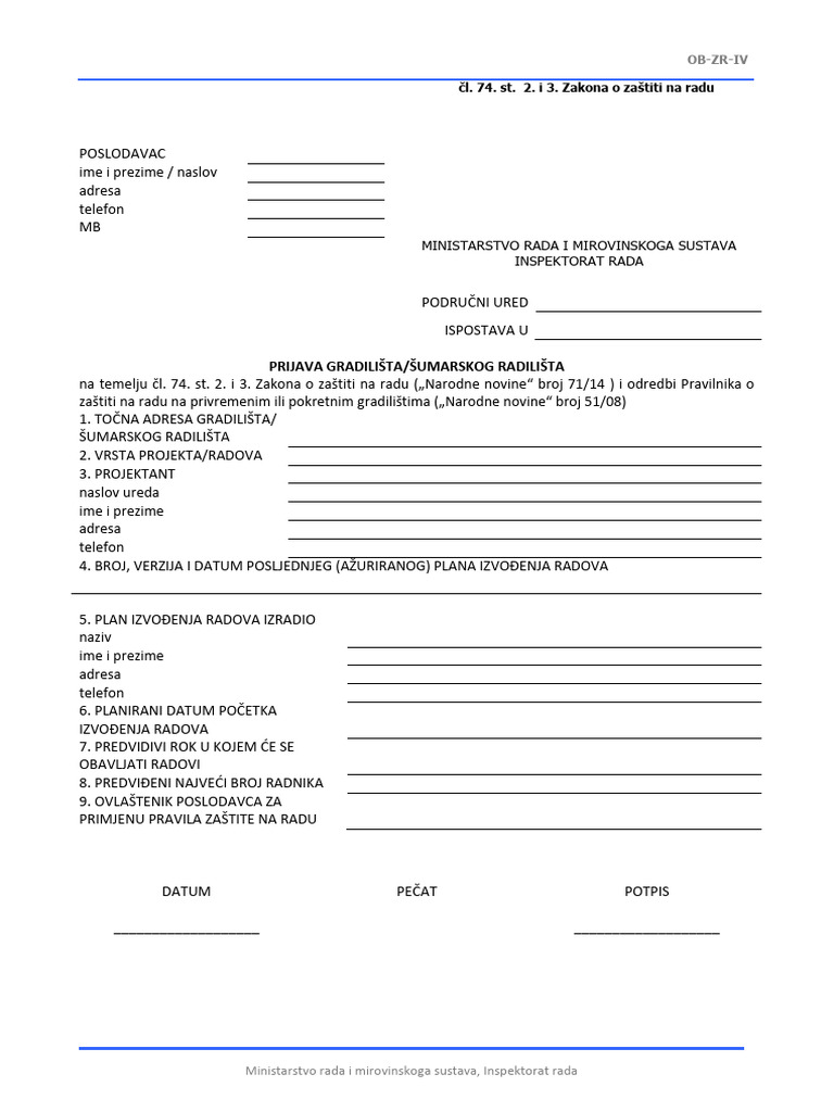 Prijava Gradilista Ob ZNR IV | PDF
