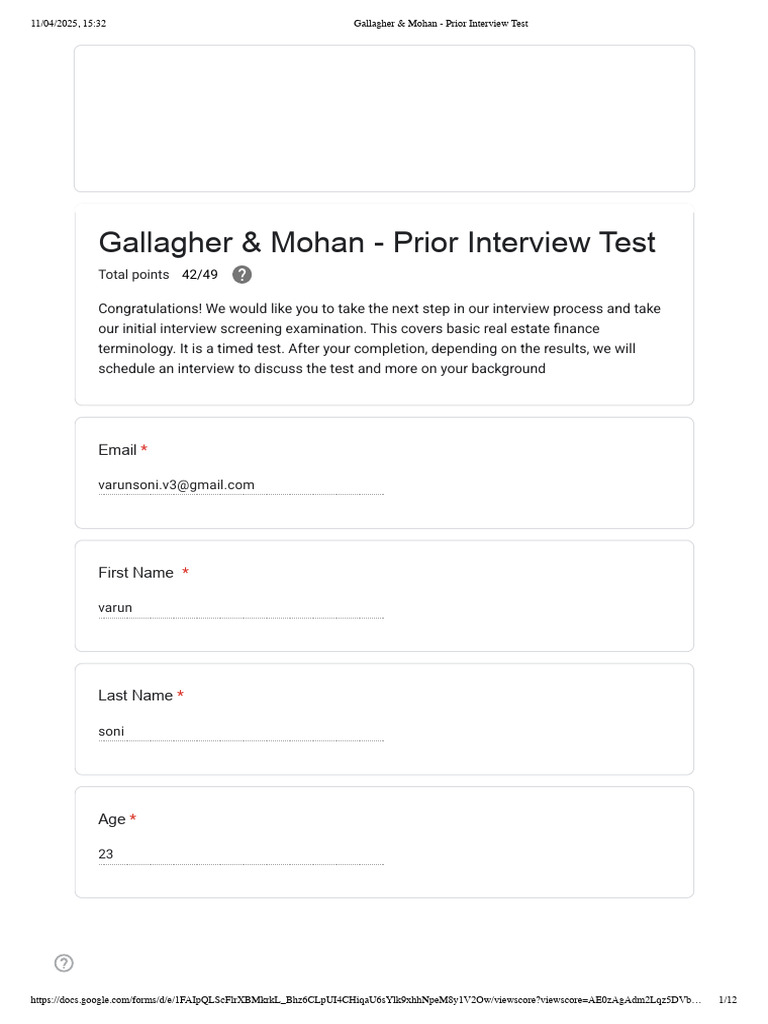 Gallagher & Mohan Interview Test Results | PDF | Net Present Value ...