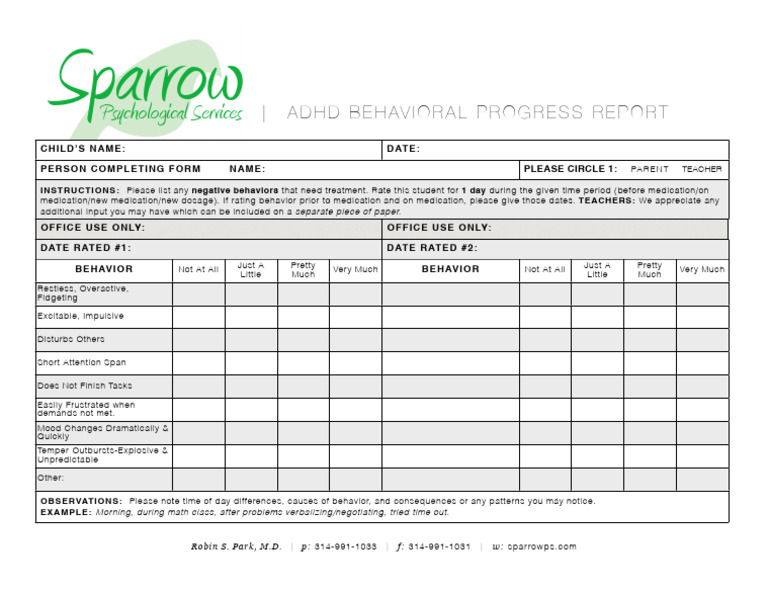 Sparrow Adhd Behavioral Report | PDF