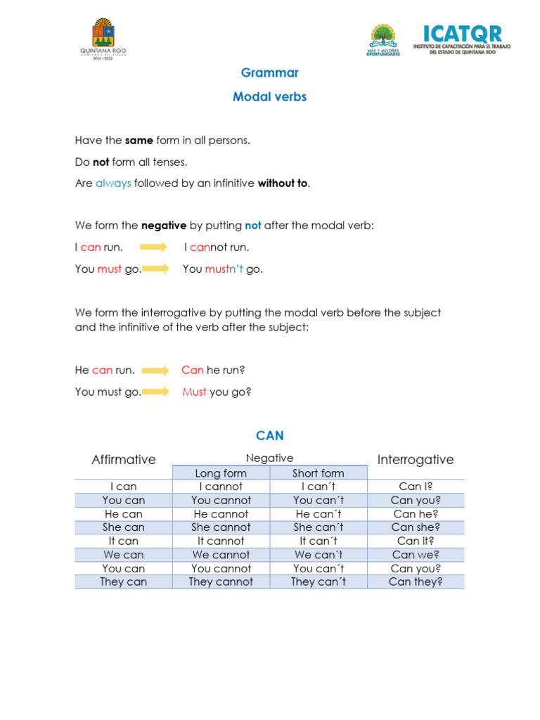 Read and Answer The Questions Modal Verbs | PDF