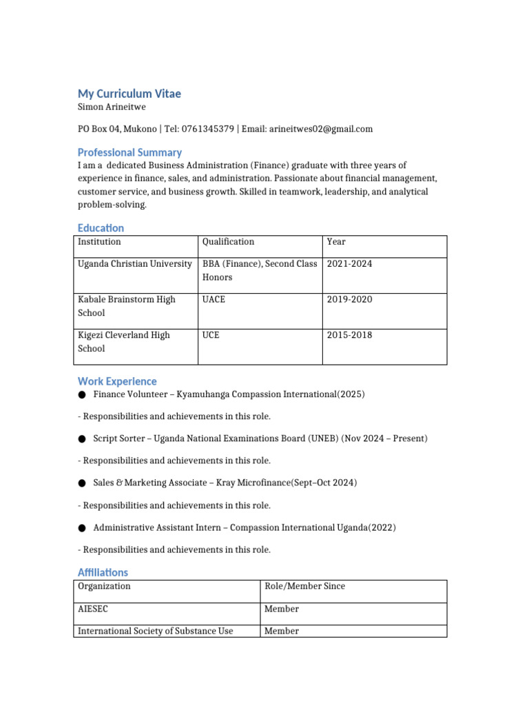 CFAO Simon Arineitwe Updated CV | PDF