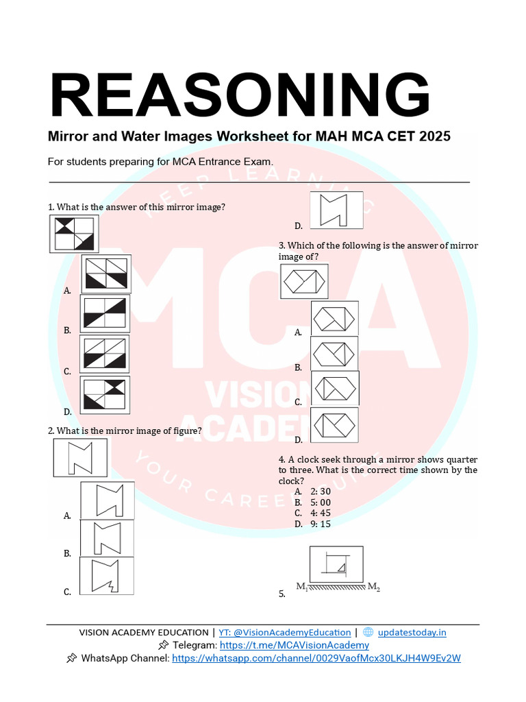 Day 44 Reasoning Mirror and Water ImagesWorksheet | PDF