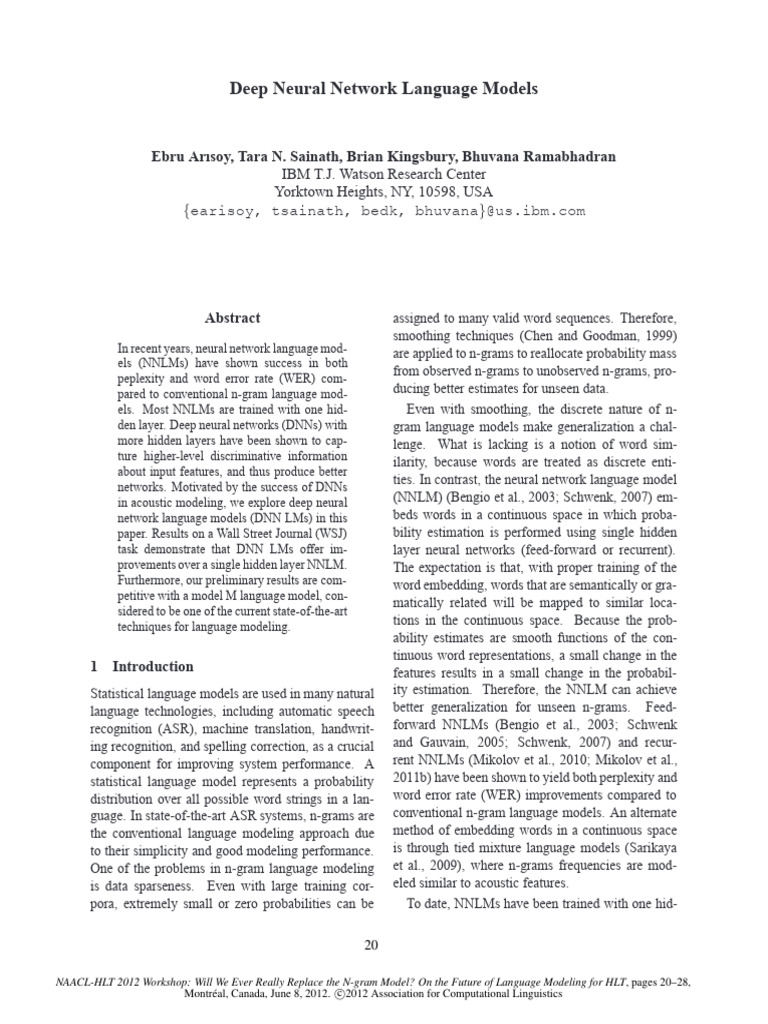 Deep Neural Network Language Models - W12-2703 | PDF | Deep Learning ...
