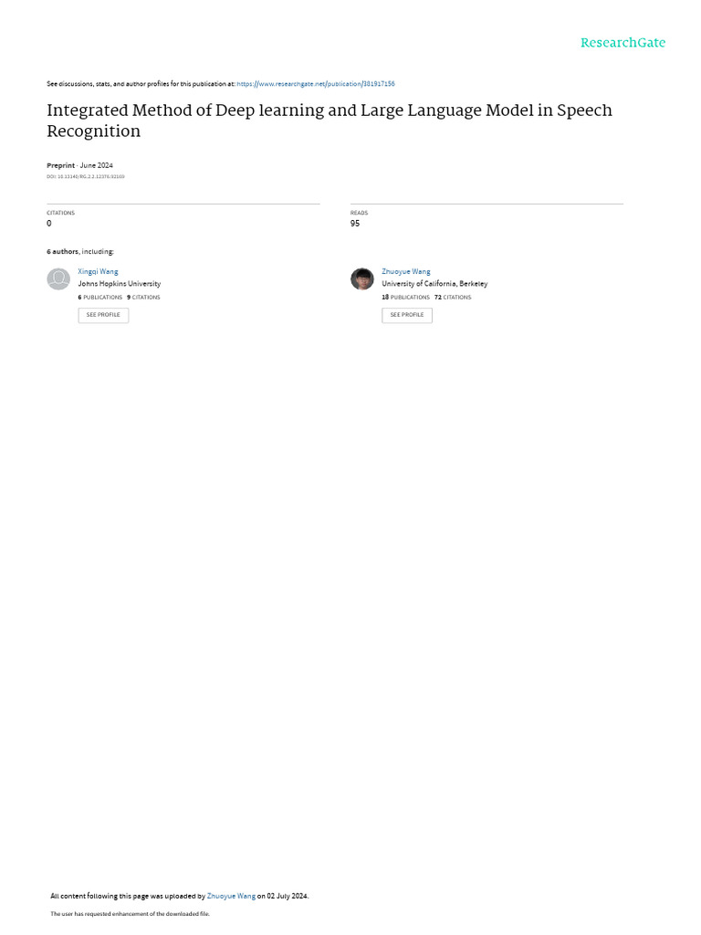 Integrated Method of Deep Learning and Large Language Model in Speech Recognition | PDF | Deep ...