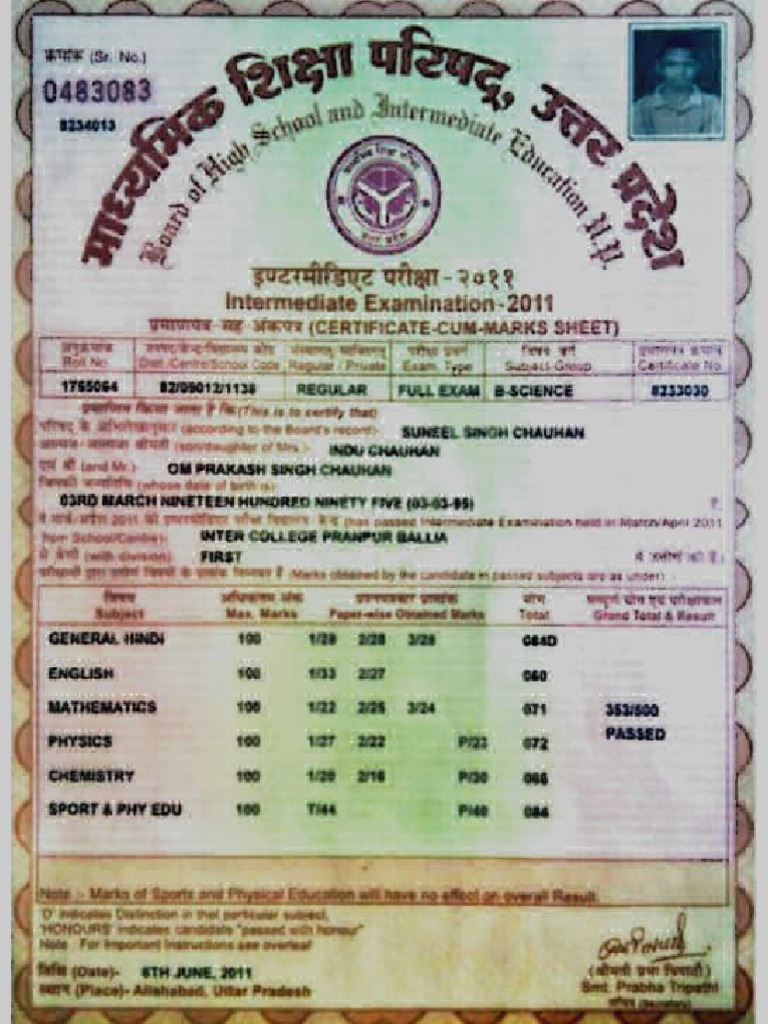 Intermediate 12th Marksheet 2011 | PDF