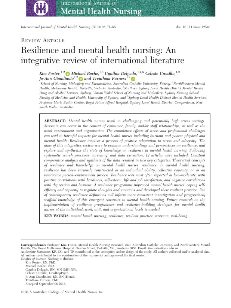 Resilience in Mental Health Nursing Review | PDF | Psychological Resilience | Mental Health
