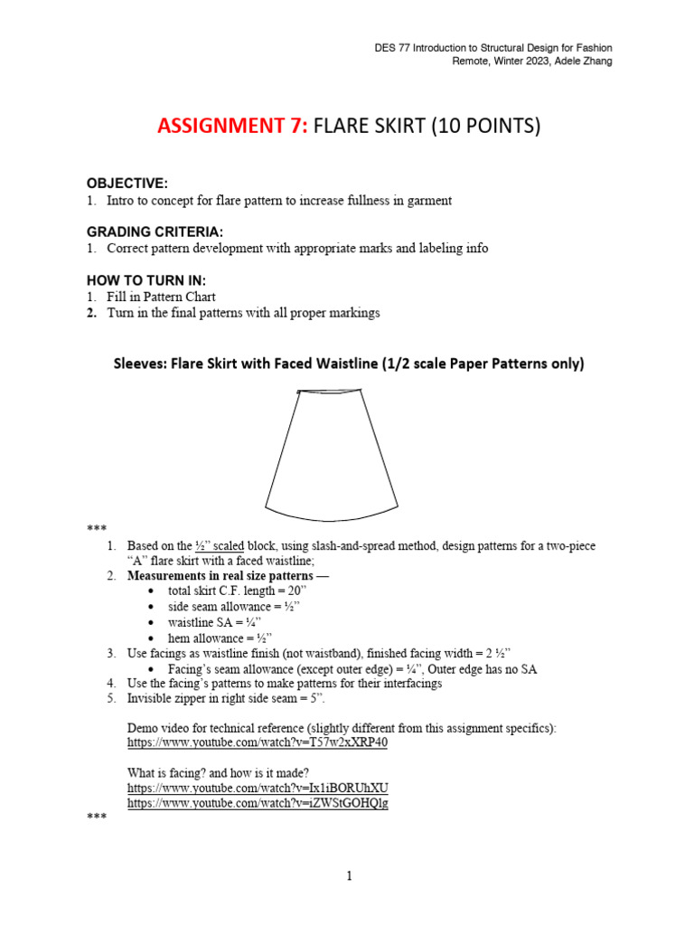 Flare Skirt Pattern Design Guide | PDF | Skirt | Seam (Sewing)