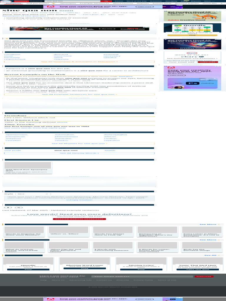 SINE QUA NON Definition & Meaning - Merriam-Webster | PDF | Lexicology ...