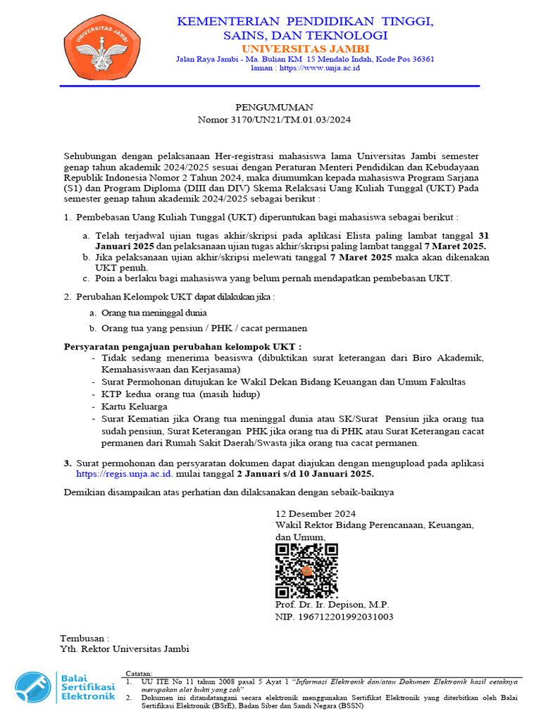 Pengumuman Relaksasi UKT Tahun 2024 | PDF