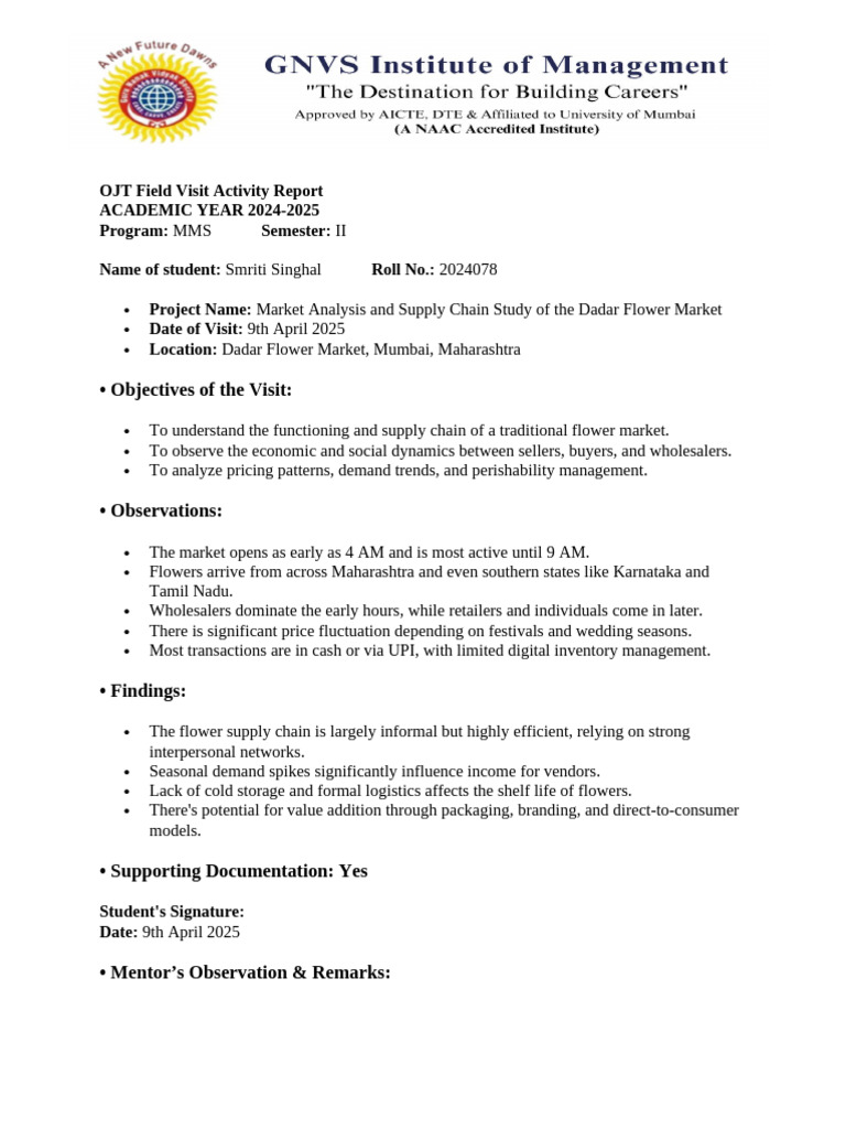 Dadar Flower Market Price Analysis | PDF