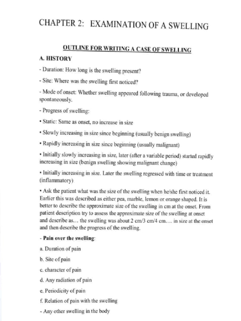 Examination of a Swelling Case Performa | PDF | Edema | Pain
