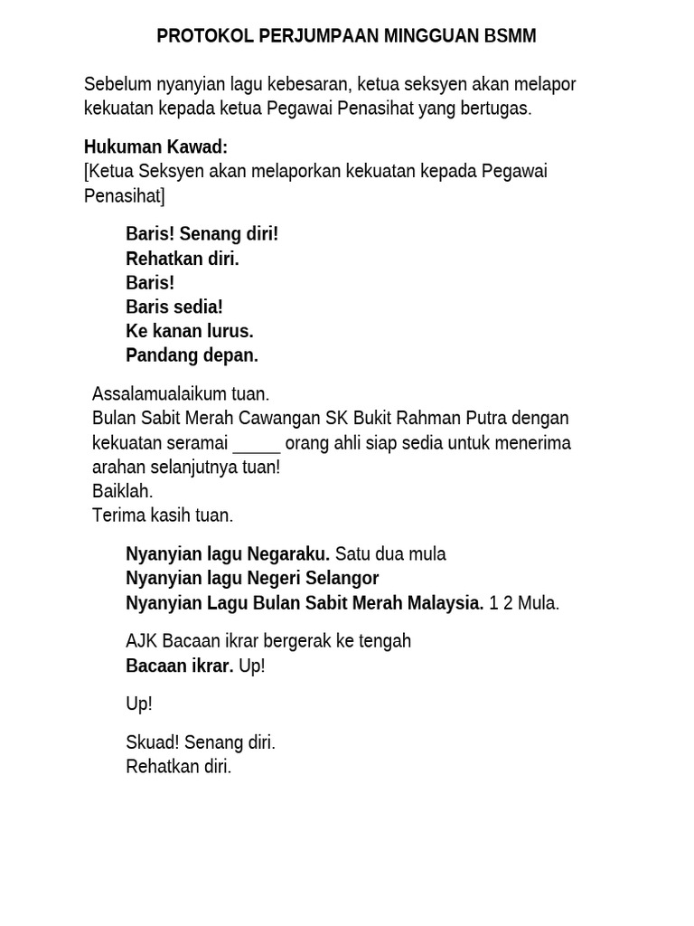 Protokol Perjumpaan Mingguan BSMM | PDF