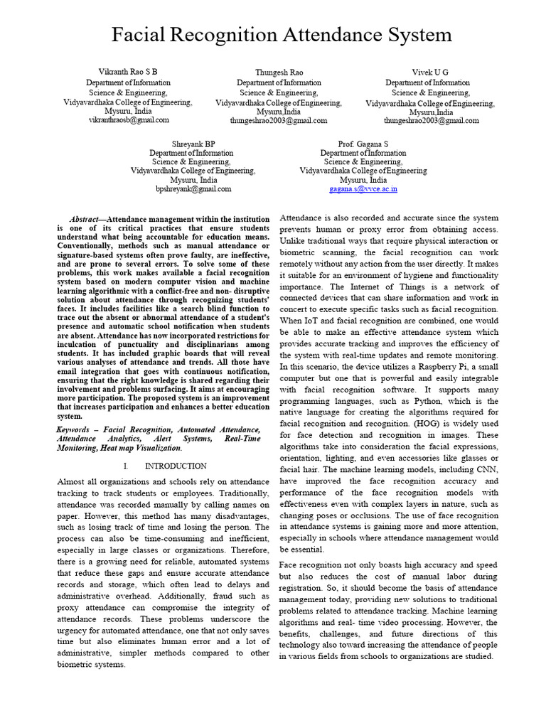 Facial Recognition Attendance System | PDF | Biometrics | Machine Learning