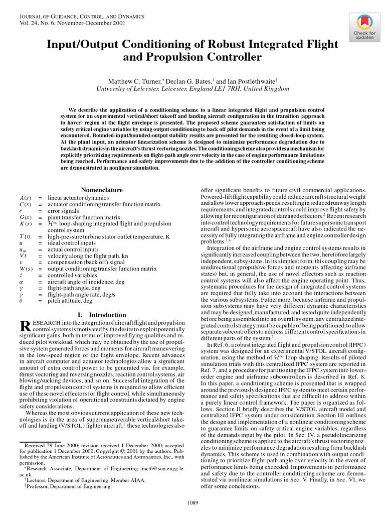 Turner Et Al 2012 Input Output Conditioning of Robust Integrated Flight and Propulsion ...