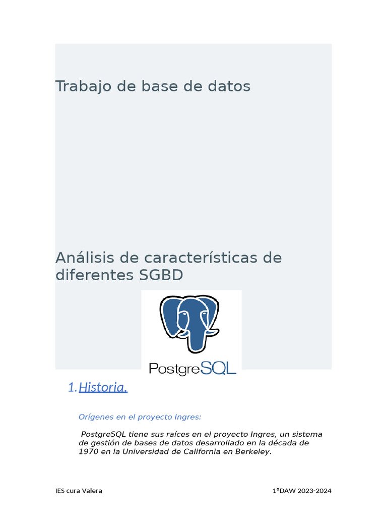 Trabajo de Base de Datos | PDF | Postgre Sql | Bases de datos