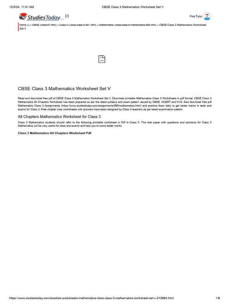 CBSE Class 3 Math Worksheet Set V | PDF | Multiple Choice | Worksheet