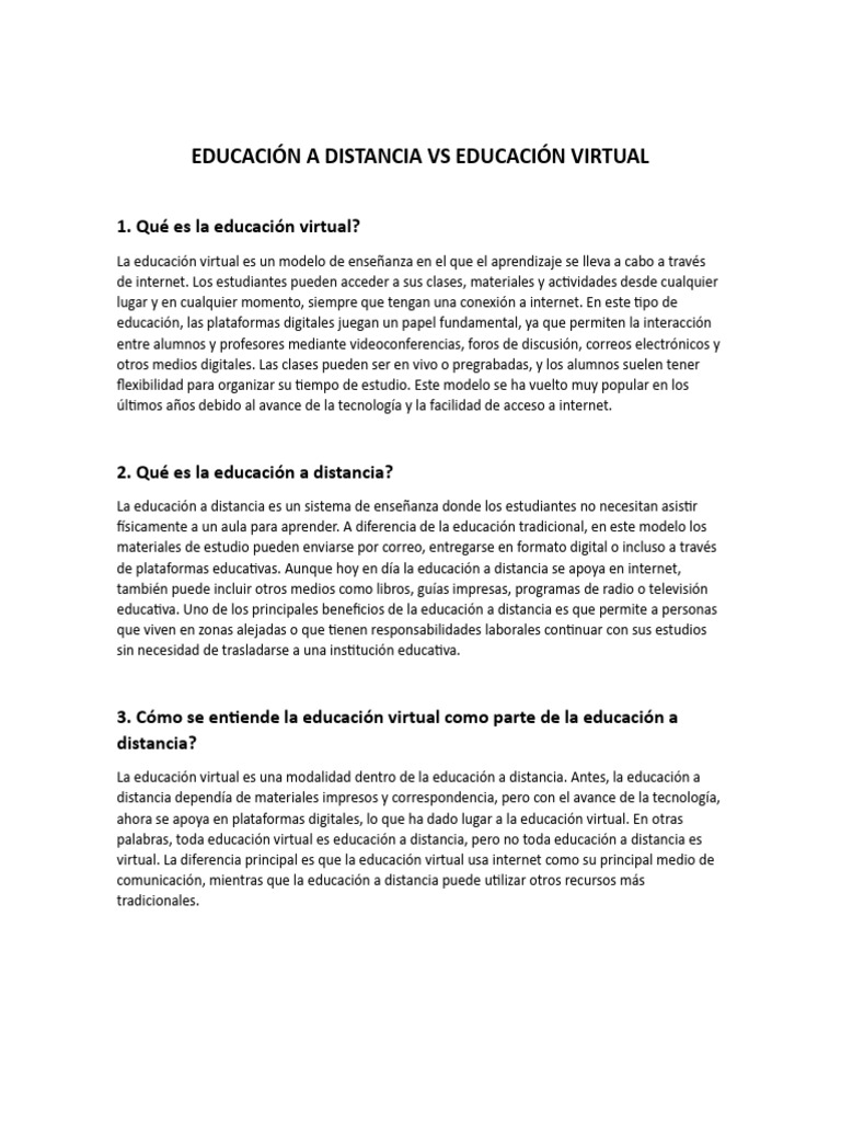 Educación A Distancia VS Educación Virtual | PDF