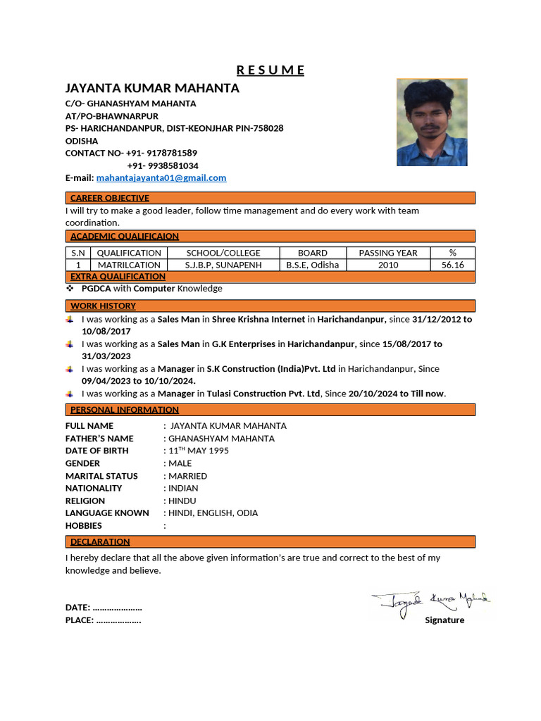Jayanta Kumar Mahanta Resume | PDF