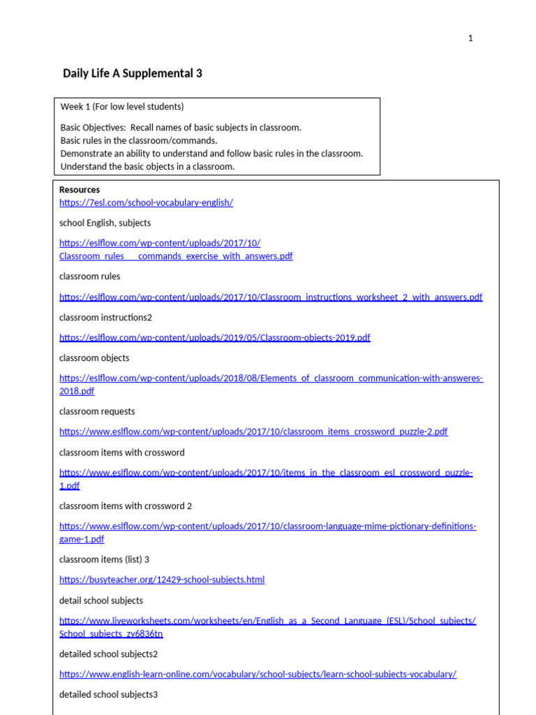 Daily Life Supplemental A | PDF | Vocabulary | Linguistics