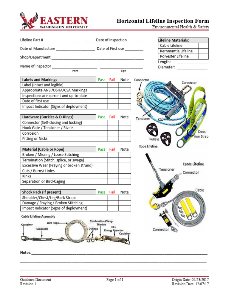 Horizontal Lifeline Inspection Form 1 | PDF