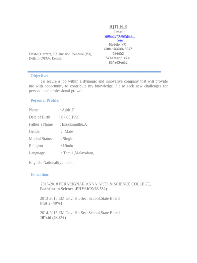 Ajith RESUME - Image-2 | PDF