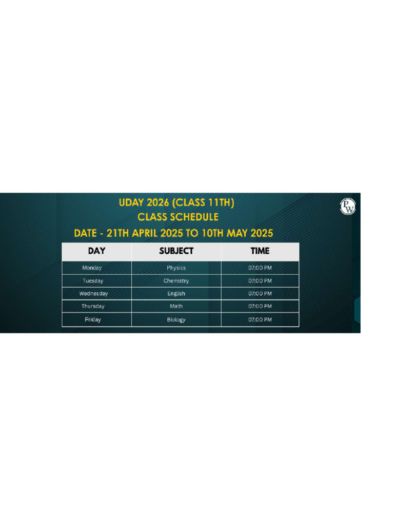 UDAY 2025-26 Batch First Week Class Schedule | PDF