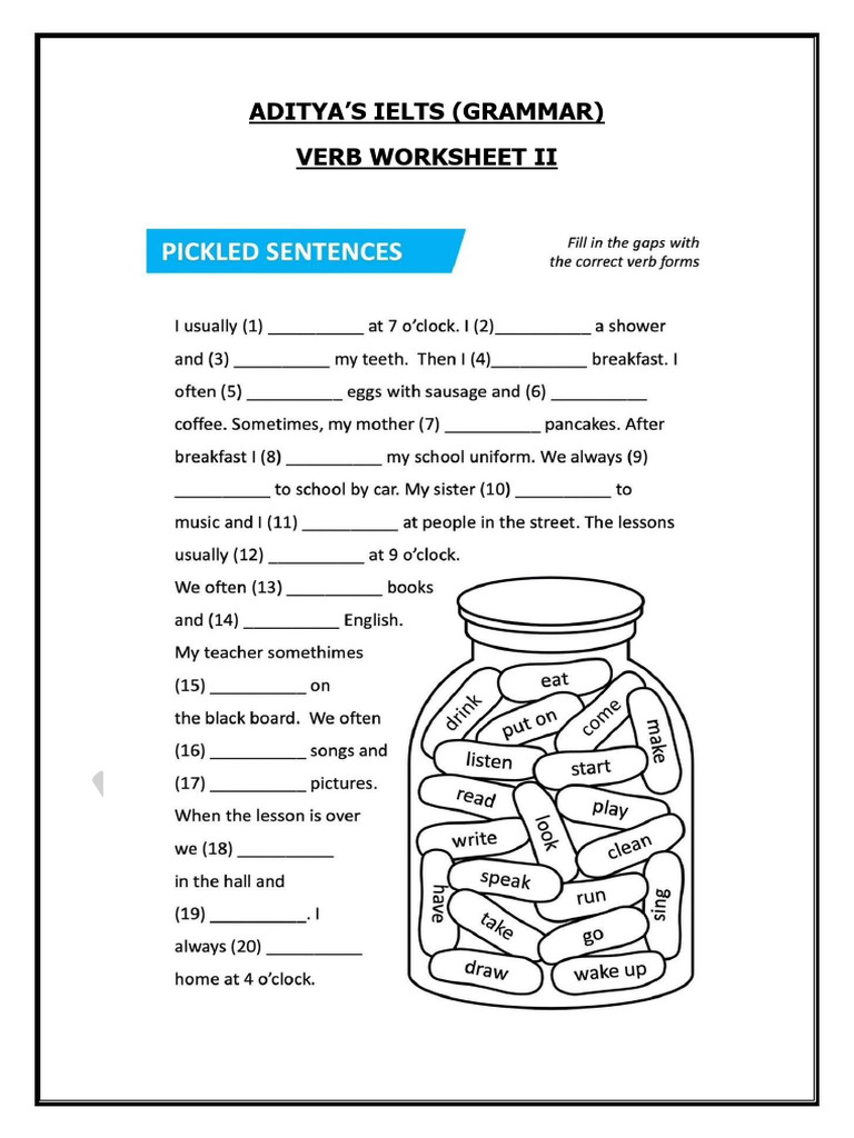 Verb Worksheet | PDF
