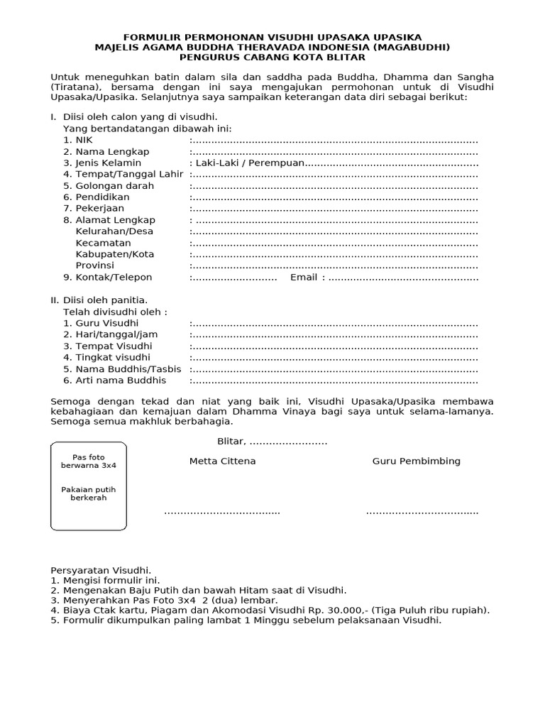 Permohonan Visudhi Upasaka/Upasika | PDF