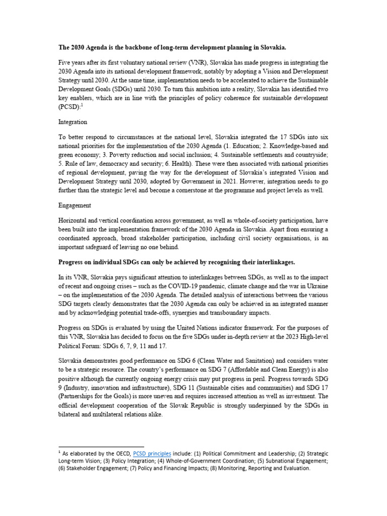 VNR 2023 Slovakia Main Message | PDF | Sustainability | Environment