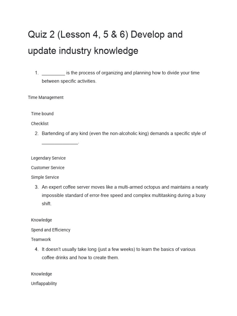 Barista Industry Knowledge Update | PDF