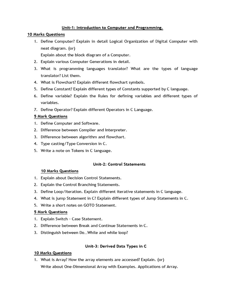 Problem Solving Using C Important Qusetions | PDF | Pointer (Computer Programming) | Computer ...