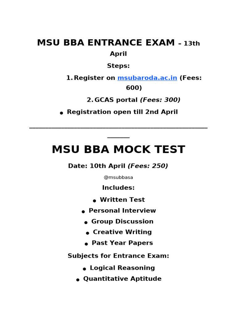Msu Bba Mock Test | PDF