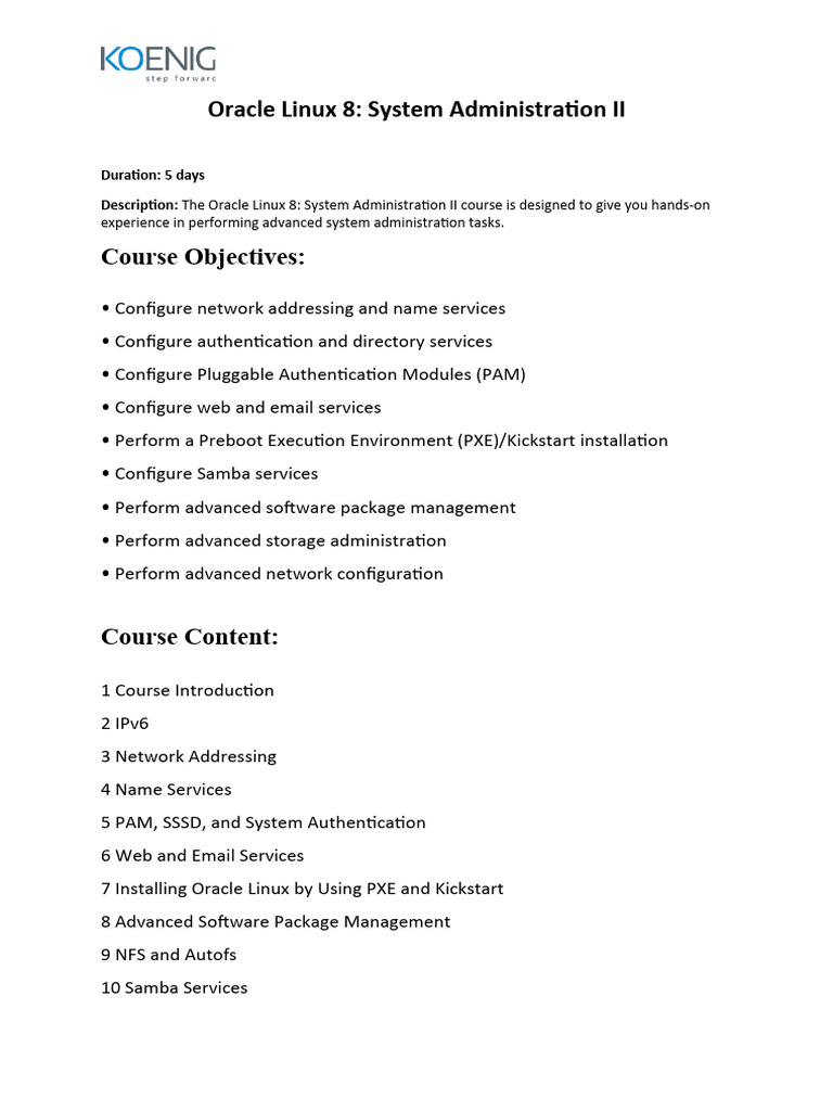 Course Objectives:: Oracle Linux 8: System Administra6on II | PDF