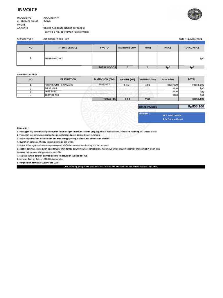 Contoh Invoice dan Ketentuan Pembayaran | PDF