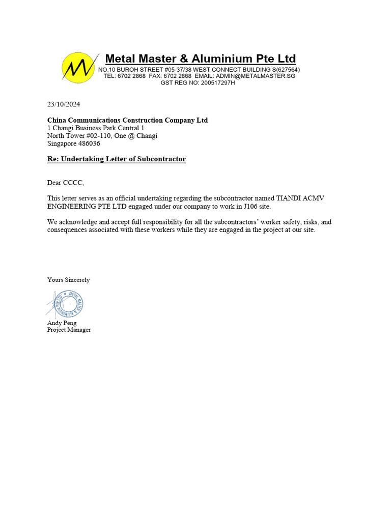 Undertaking Letter - Tiandi | PDF