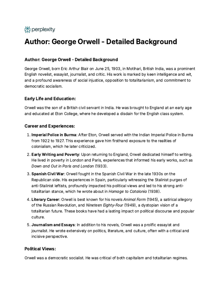 Author - George Orwell - Detailed Background | PDF