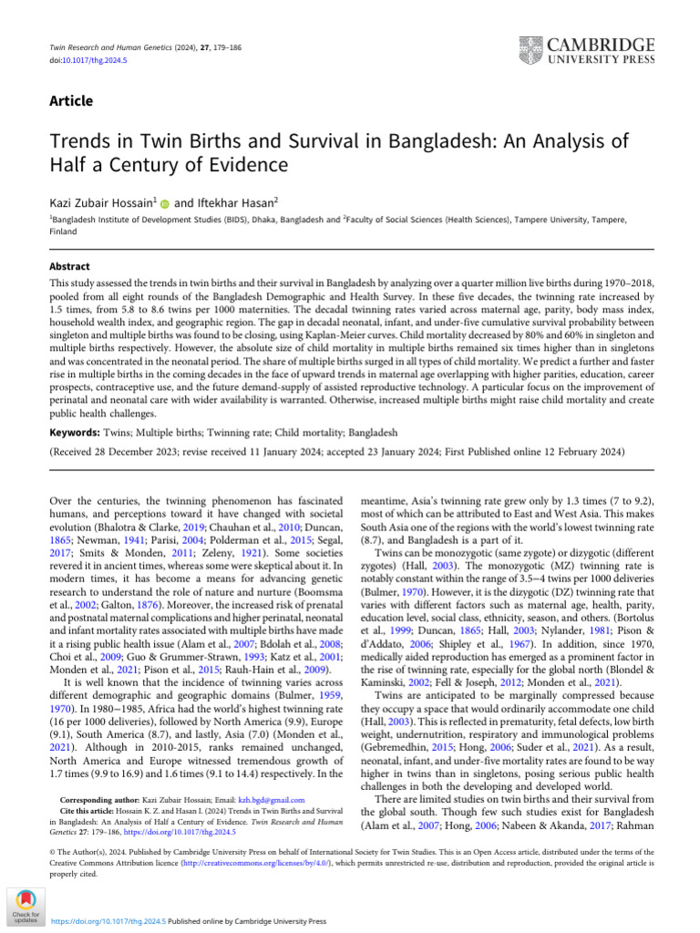 Twin Birth Trends and Survival in Bangladesh | PDF | Twin | Multiple Births